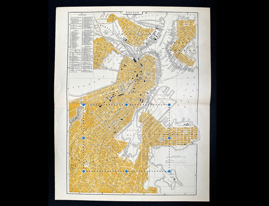 C. 1899 BOSTON • ANTIQUE MAP • Original Antique Print • Map of ...