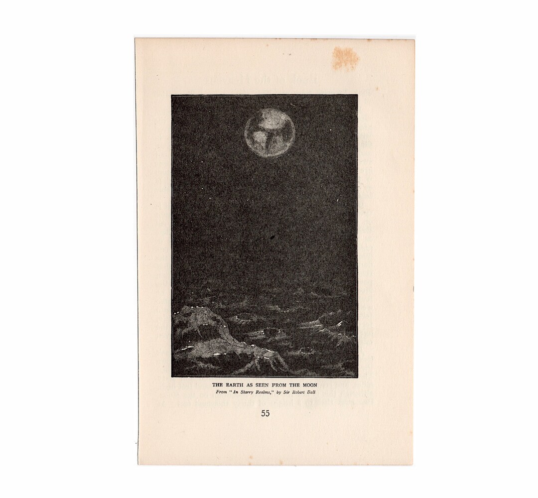 C. 1925 EARTH & MOON Lithograph Original Vintage Print Astronomy Print ...