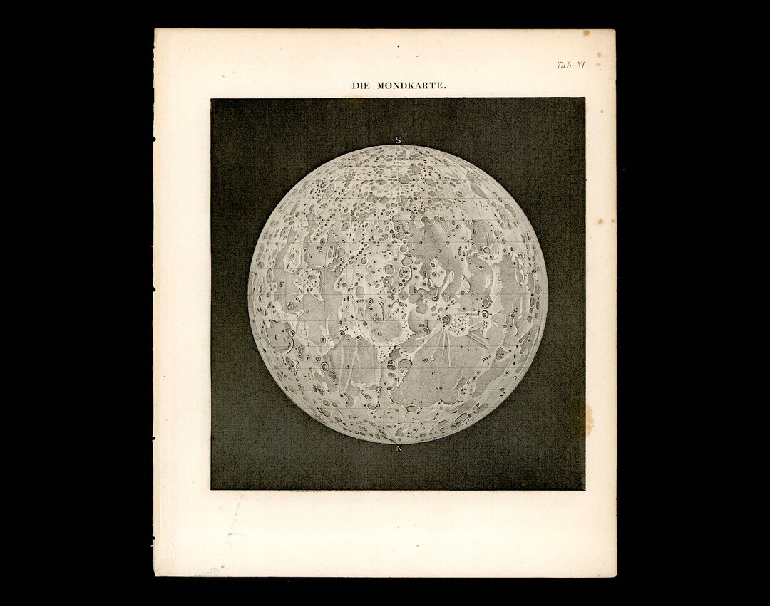 C. 1865 FULL MOON Engraving - Antique Astronomy Print - Lunar Print ...