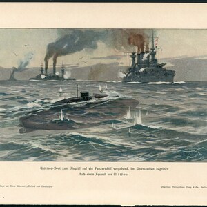 C. 1900 SUBMARINE Lithographs • Set of 3 Original Antique Prints • War ...