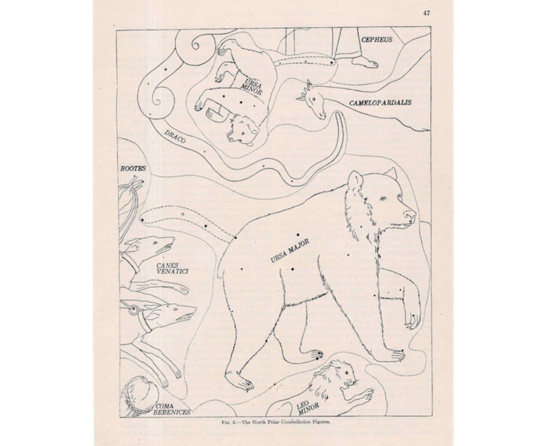 C. 1928 NORTH POLE CONSTELLATIONS Lithograph Original Vintage Print ...