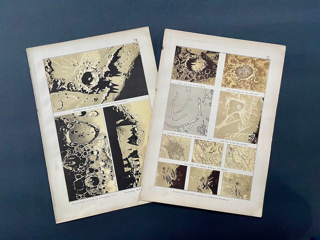 C. 1892 THE MOON Lithographs • Set of 2 Original Antique Prints ...