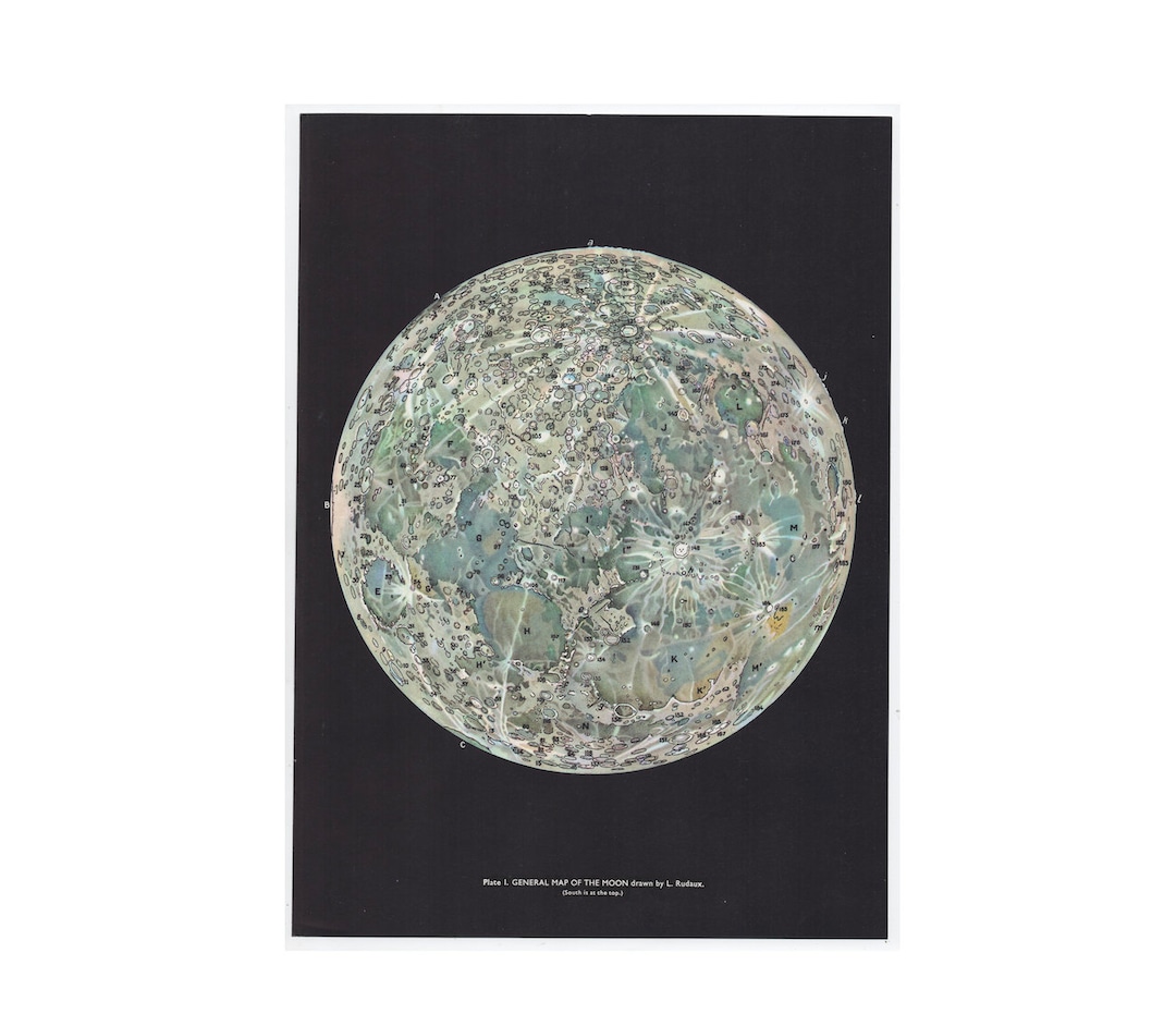 C. 1959 MOON MAP Lithograph Original Vintage Print Astronomy Print ...