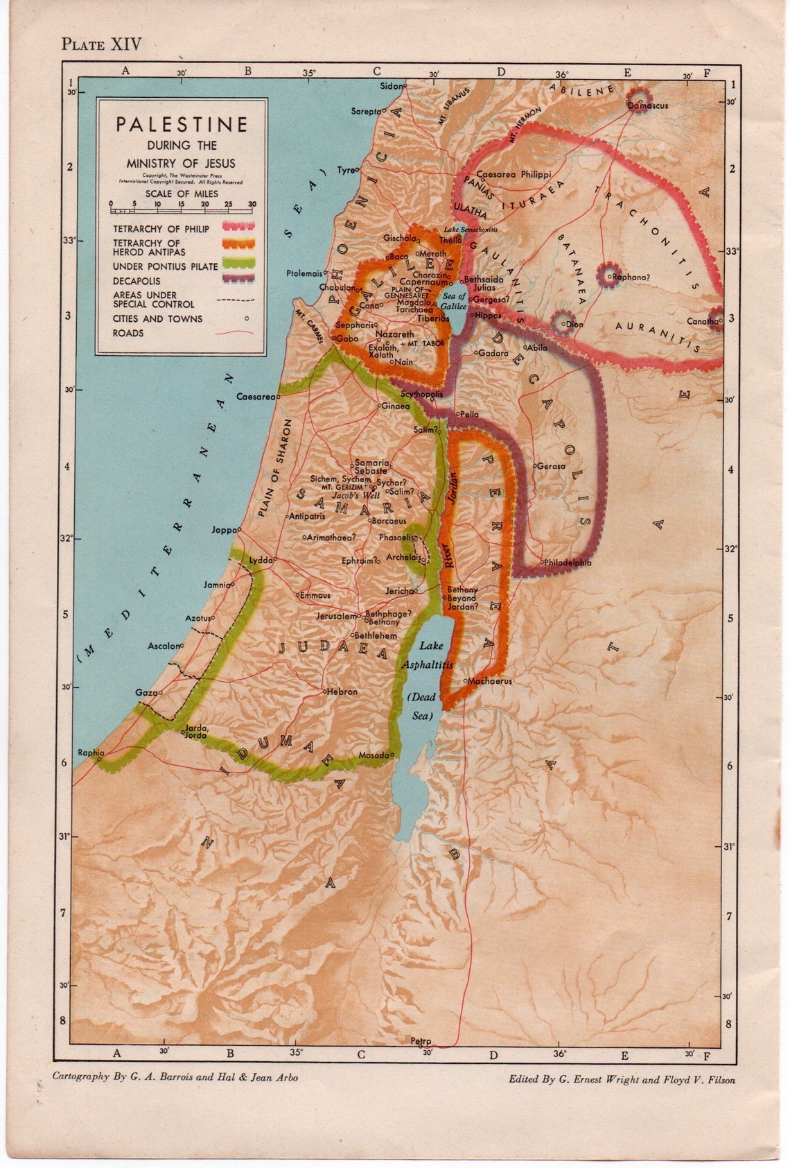 C. 1952 PALESTINE MAP • Original Vintage Map • Middle East Map • the ...