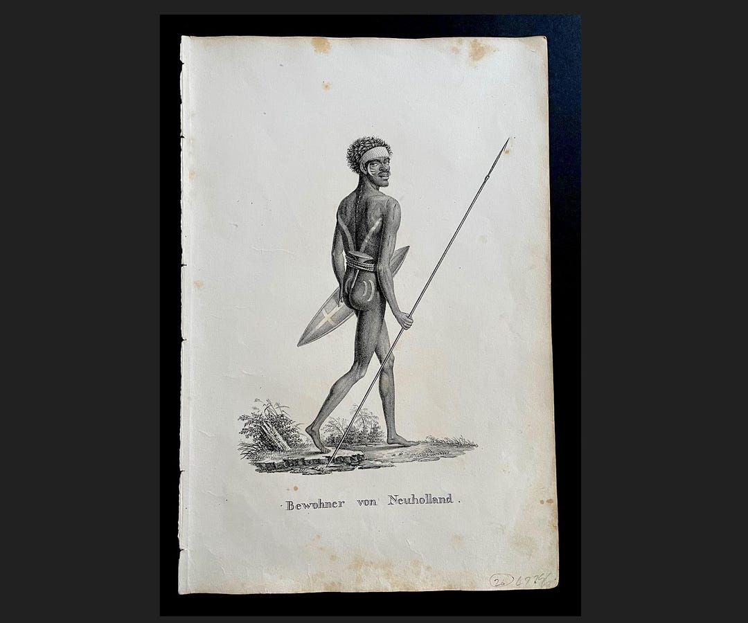 AUSTRALIAN NATIVE Print C. 1825 • Original Antique Print • Indigenous ...