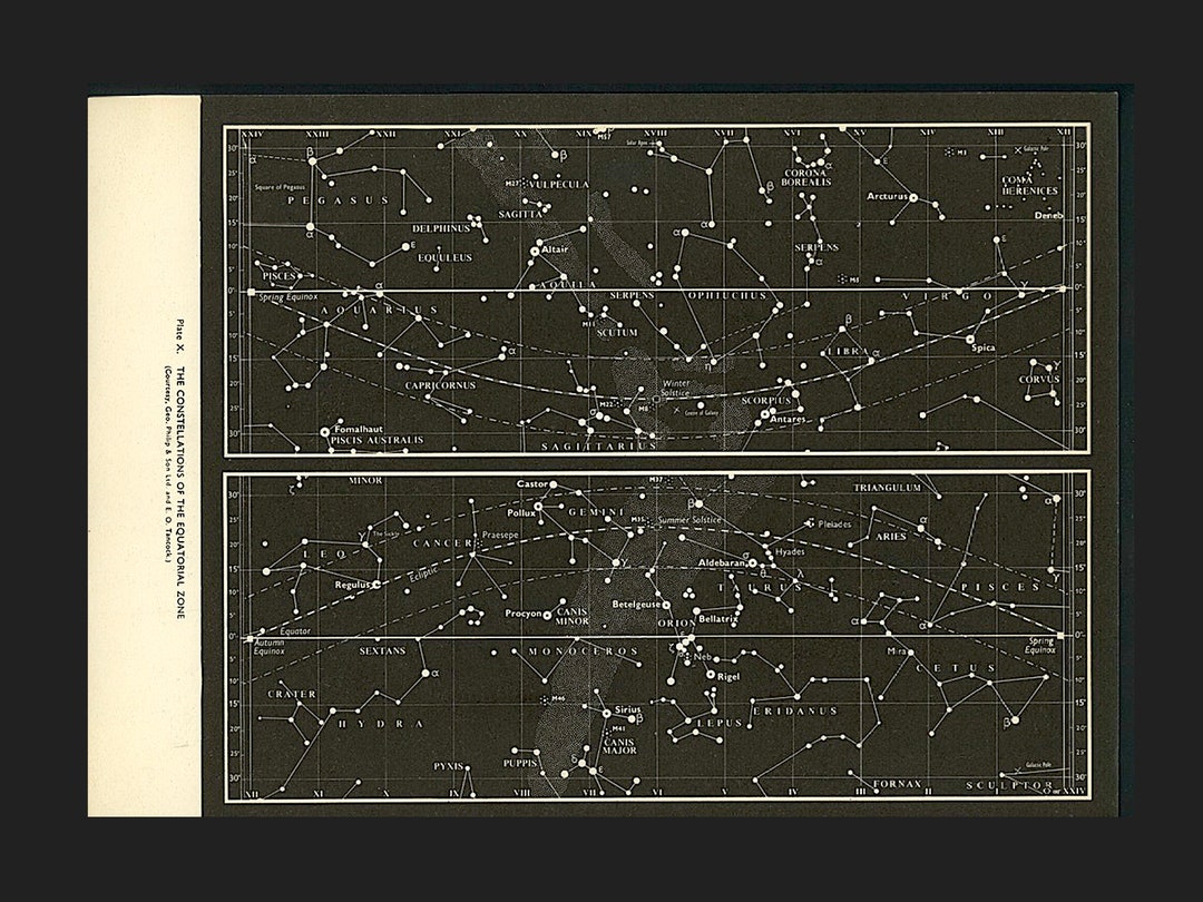 C. 1959 EQUATORIAL ZONE CONSTELLATIONS Lithograph • Original Vintage ...