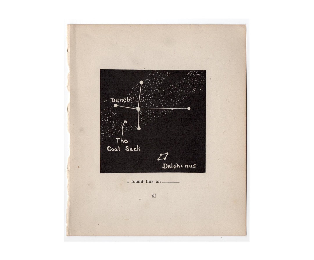 COAL SACK NEBULA & Delphinus Constellation Lithograph C. 1918 ...
