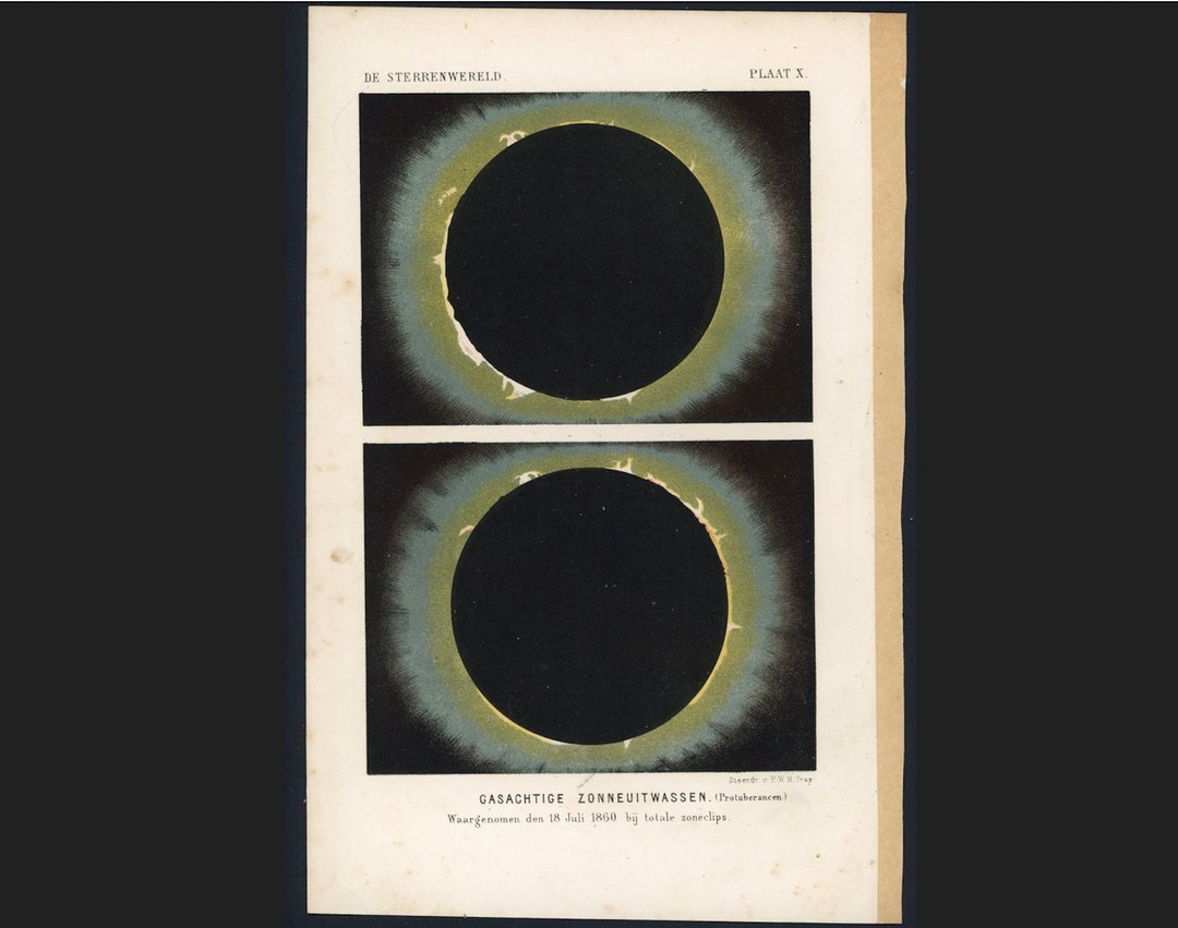 C. 1873 TOTAL SOLAR ECLIPSE Lithograph • Original Antique Print ...
