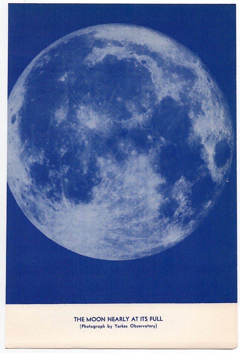 THE MOON Lithograph C. 1934 - Original Vintage Astronomy Print - Cobalt ...