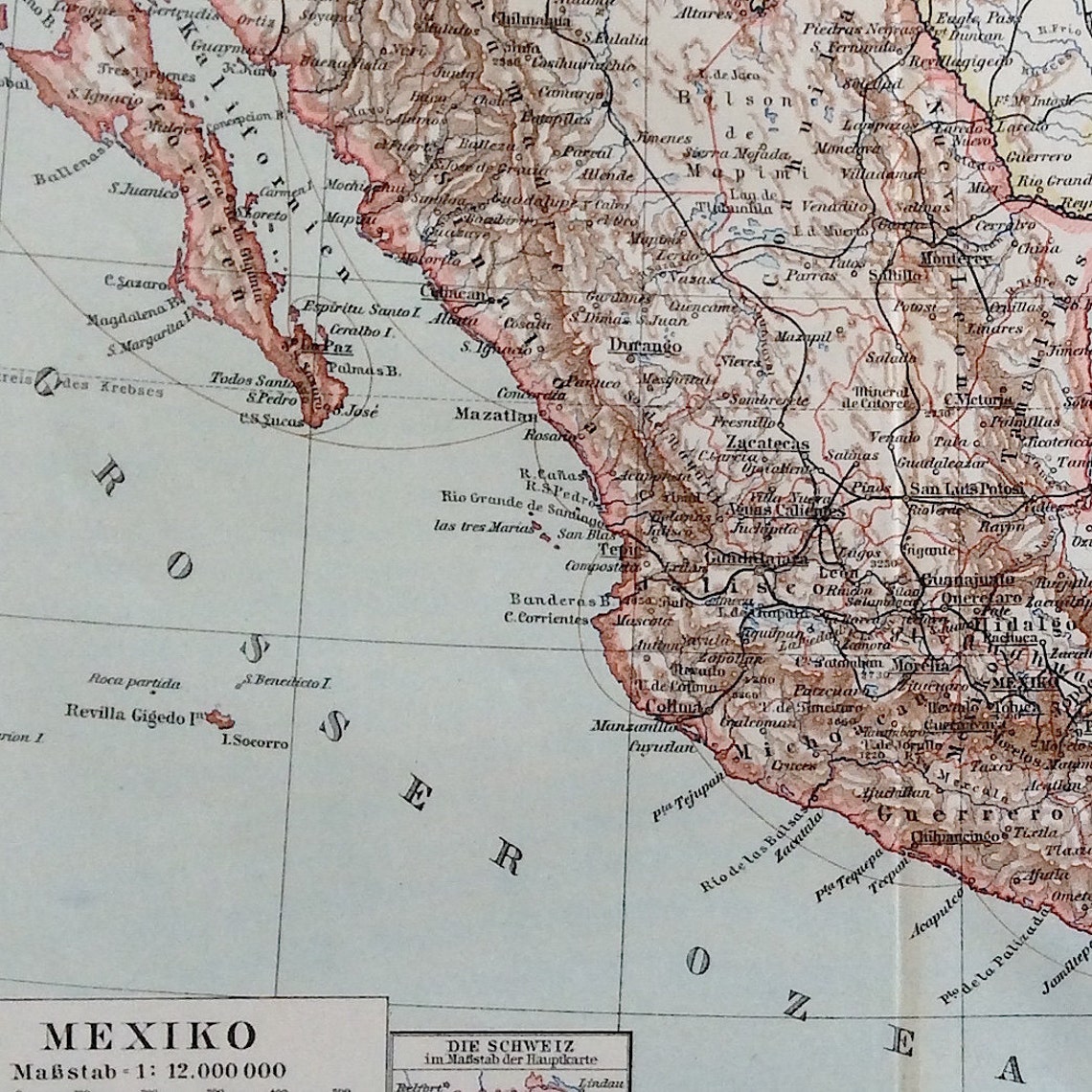 1894 MEXICO Antique Map Original Antique Cartography | Etsy