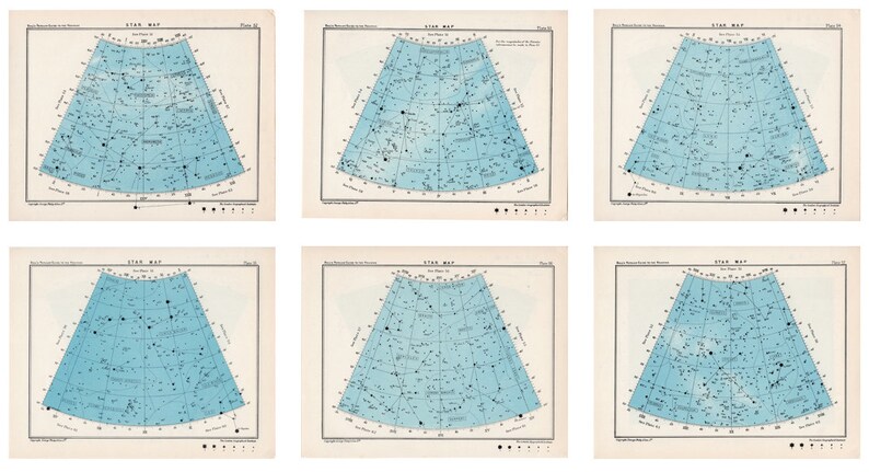 C. 1955 STAR MAPS • Set of 6 Original Vintage Prints • Celestial Prints ...