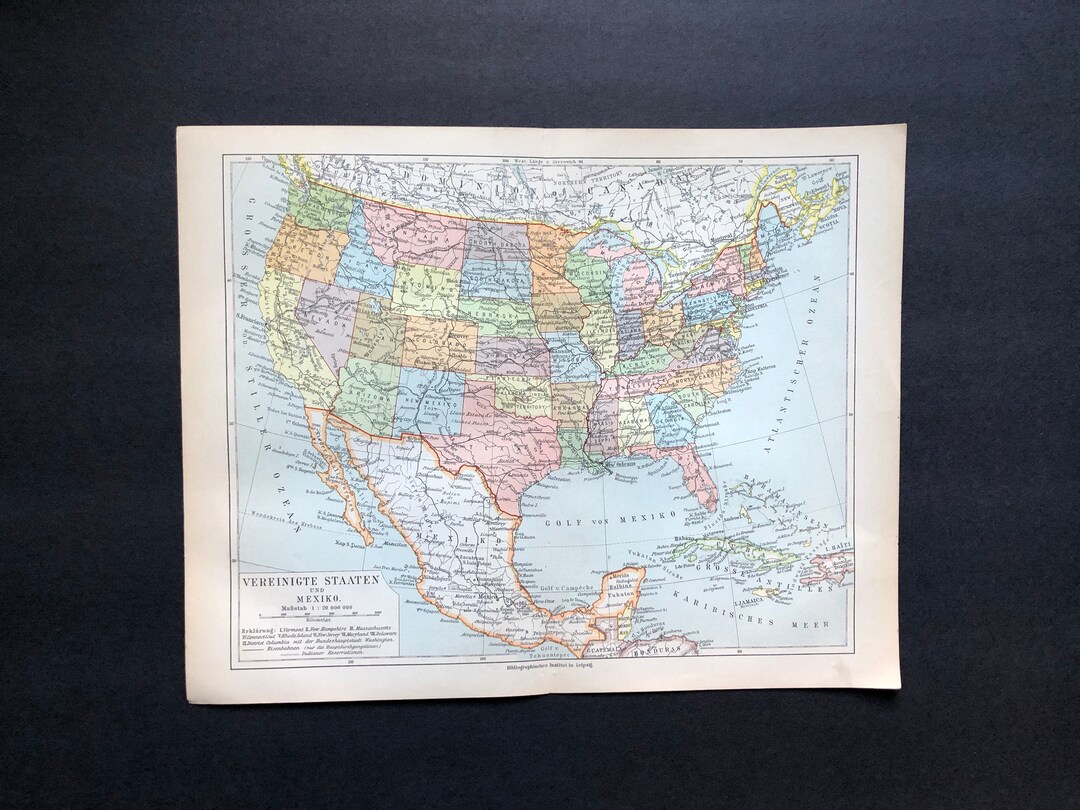 C. 1895 UNITED STATES of AMERICA Antique Map - Original Antique Print ...