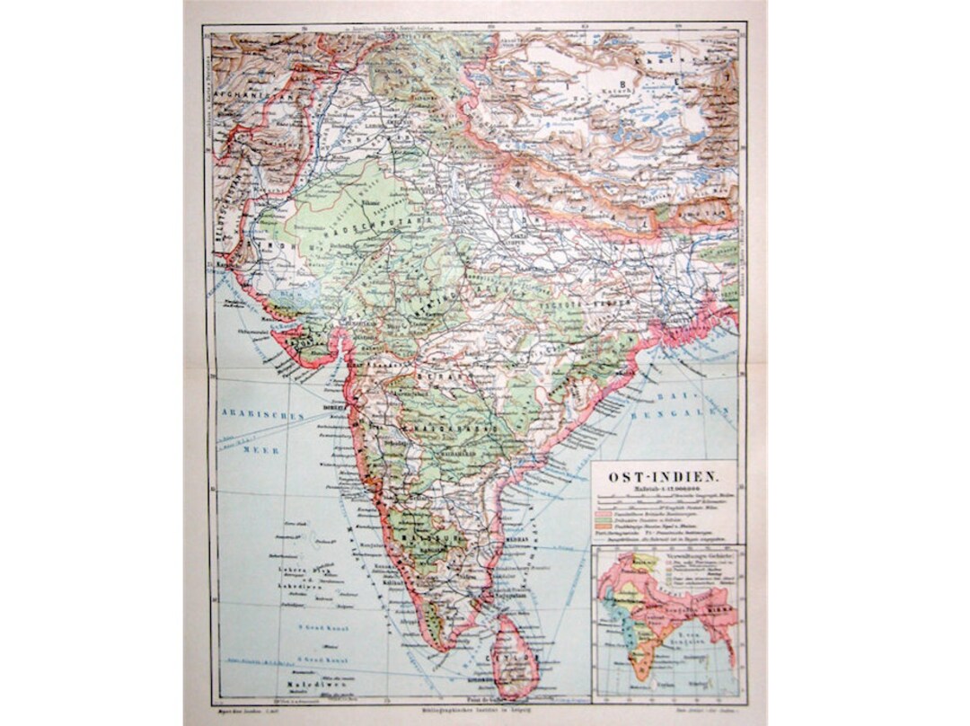 C. 1889 INDIA ANTIQUE MAP - East India Map - Original Antique Print - Etsy