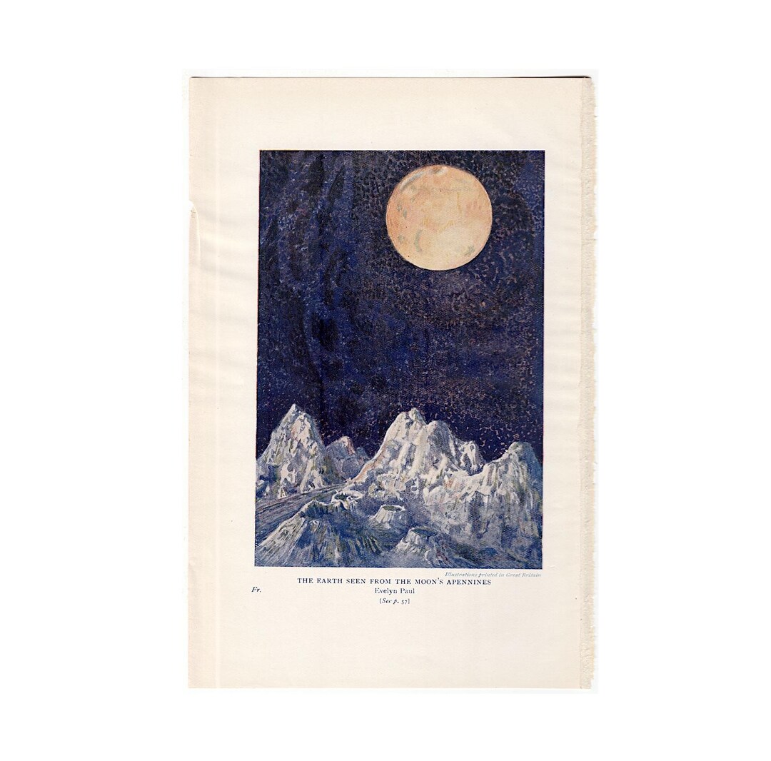 C. 1925 EARTH & MOON Lithograph • Original Vintage Print • Astronomy ...