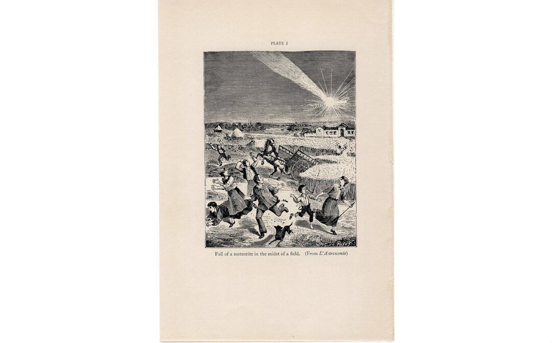 C. 1934 FALLING METEORITE Lithograph Original Vintage Print Celestial ...