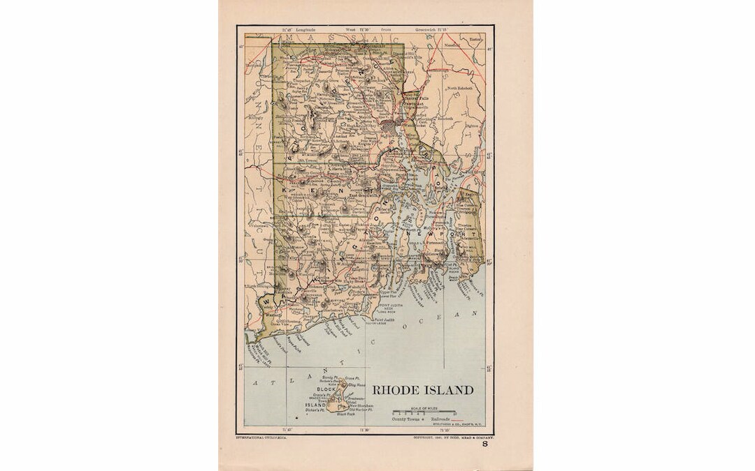 C. 1893 RHODE ISLAND MAP - Antique Lithograph - Maps of the United ...