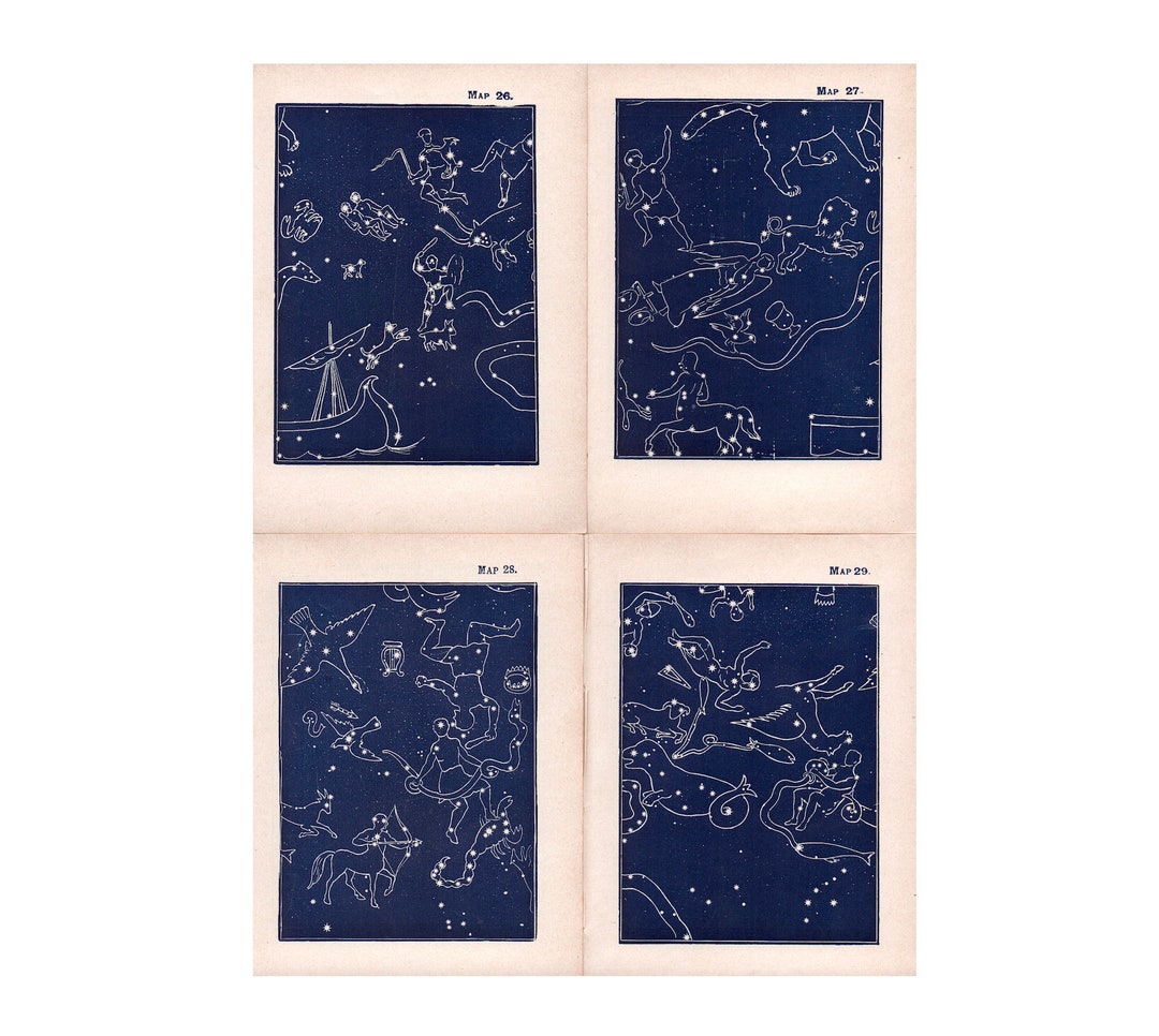 C. 1944 VINTAGE CONSTELLATION FIGURES Lithographs Set of 4 Original ...