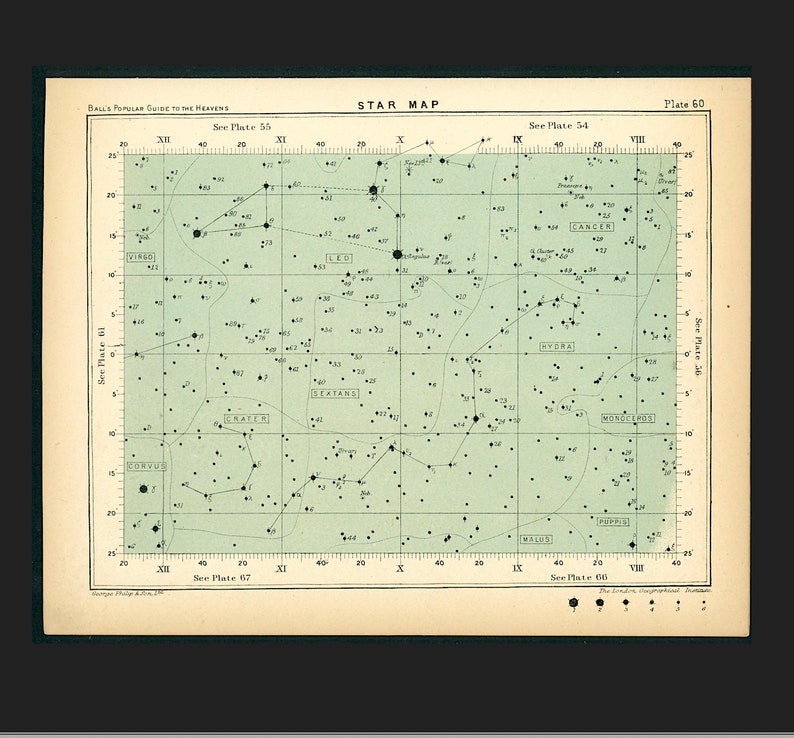 C. 1910 STAR MAP Original Antique Print Celestial Print - Etsy