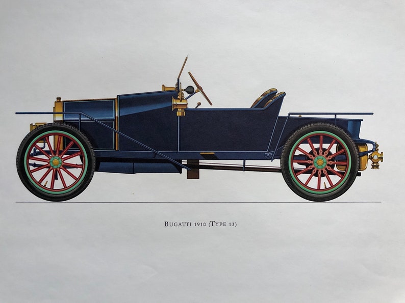 BUGATTI 1910 - Classic Car Print - Original Vintage Lithograph Printed ...