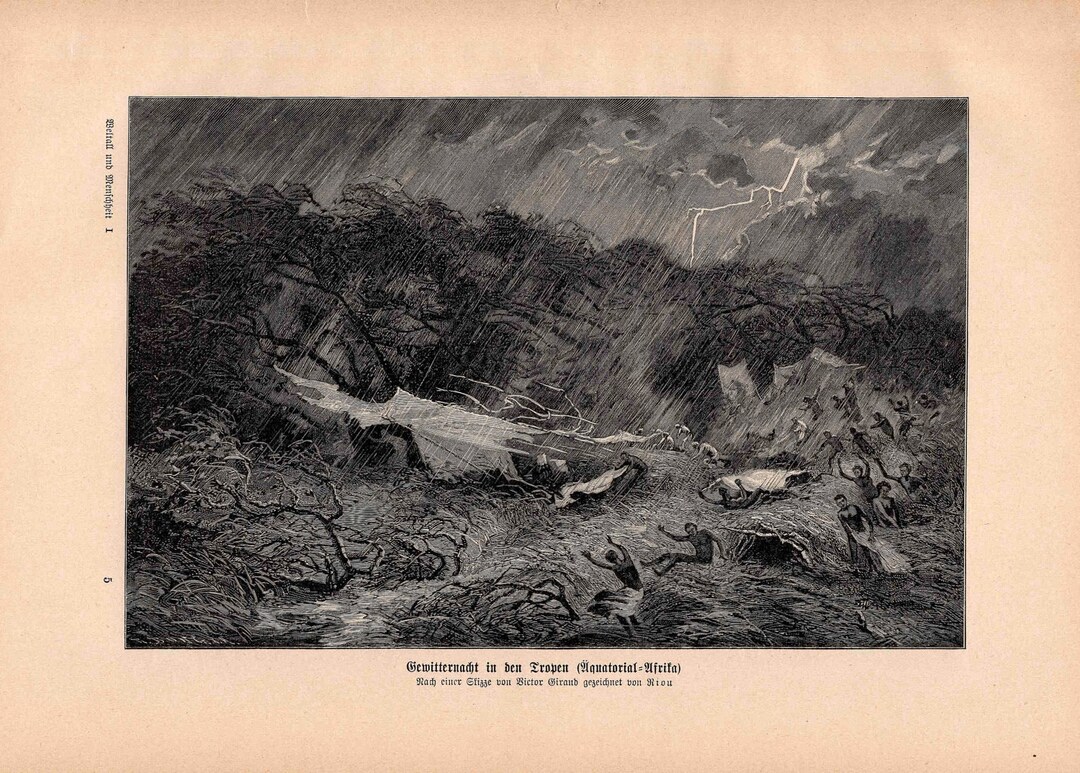 C. 1900 HURRICANE Lithograph • Original Antique Print • Stormy Weather ...