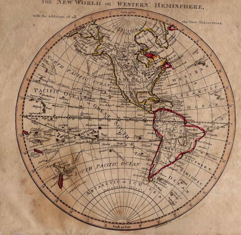C. 1809 THE NEW WORLD Map Original Antique Print Hand - Etsy