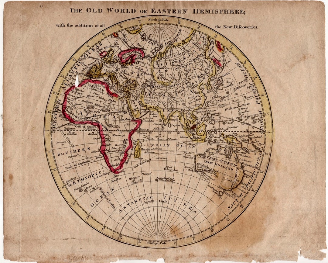 C. 1809 THE OLD WORLD Map • Original Antique Print • Hand Colored ...