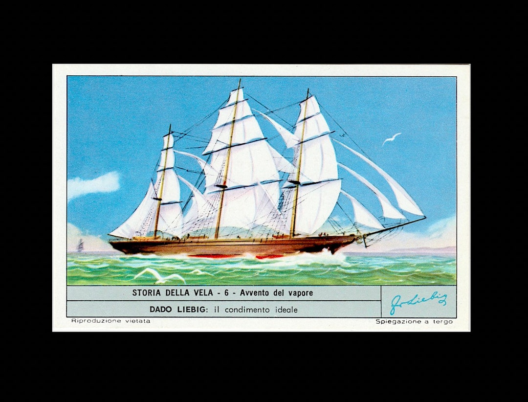 Tiny! C. 1960's HISTORICAL SAILBOATS Lithograph • Miniature Vintage ...