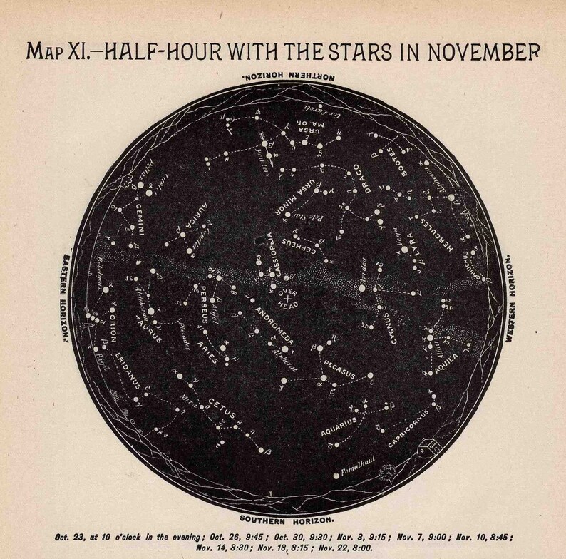 C. 1910 OCTOBER NOVEMBER Constellations Star Map Original - Etsy