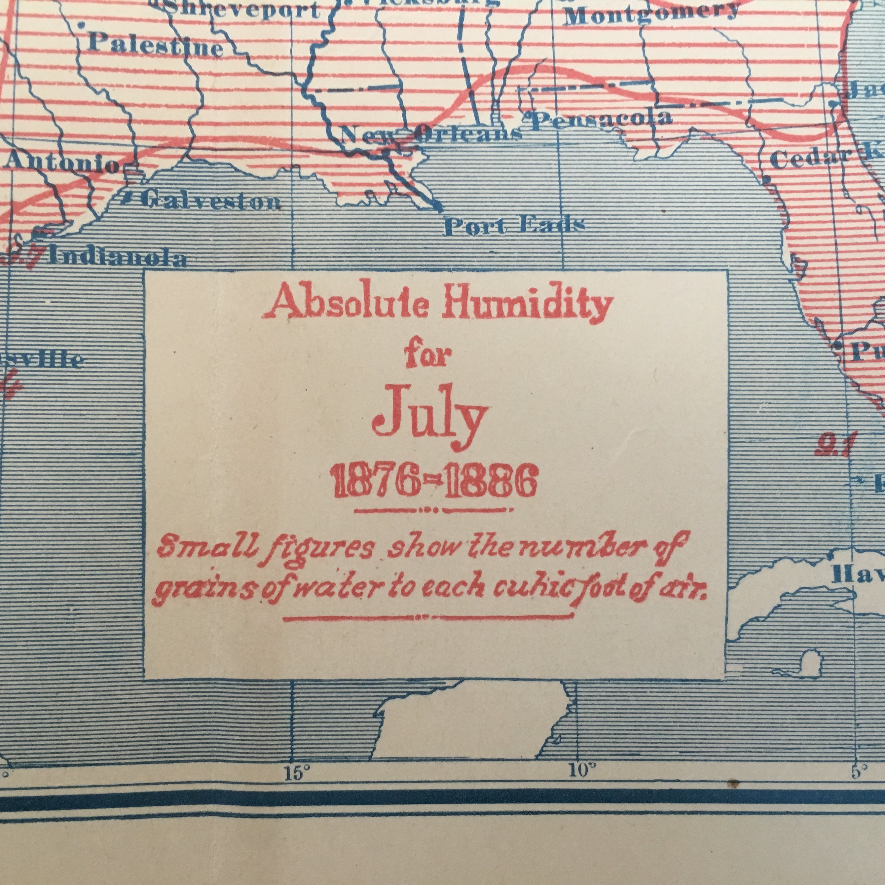 C. 1893 HUMIDITY CLIMATE MAP - Humidity in July - Antique Lithograph ...