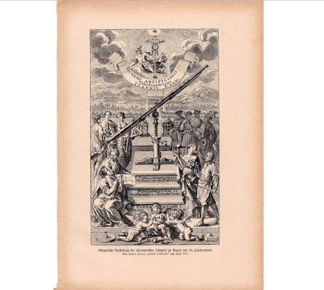 C. 1900 TELESCOPE Lithograph • Original Antique Celestial Astronomy ...
