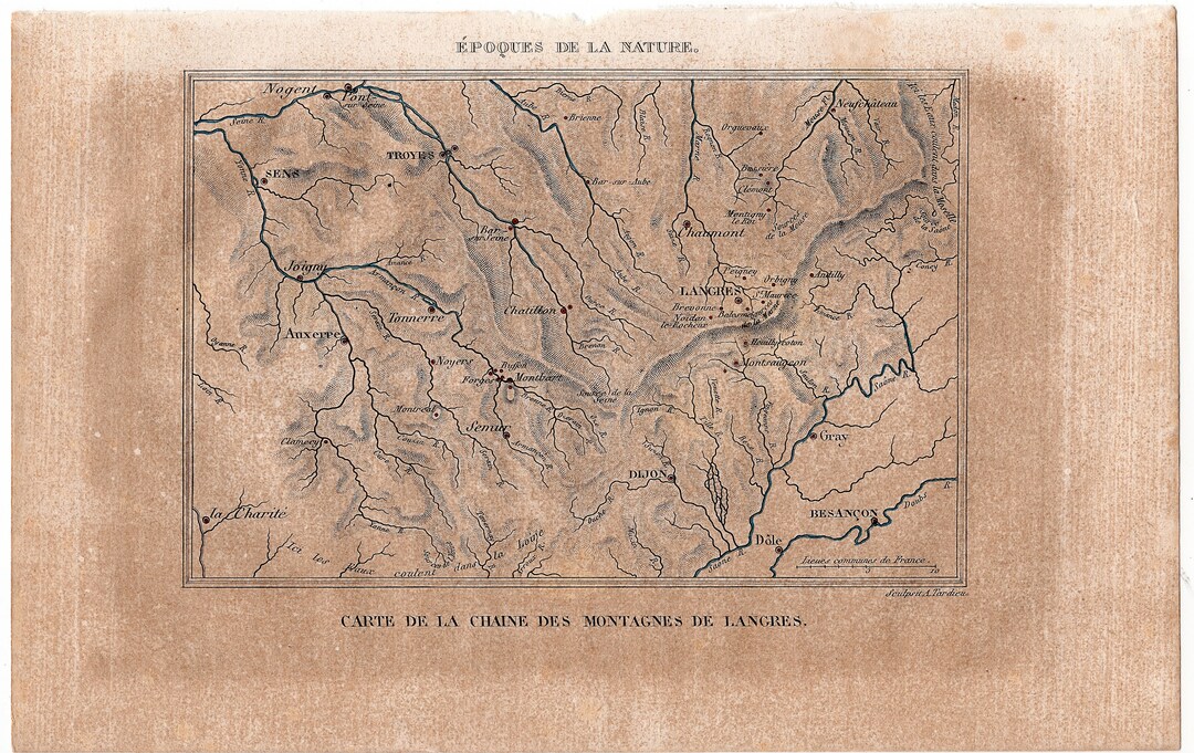 C. 1837 MAP OF FRANCE - the Mountains of Langres, France - Original ...