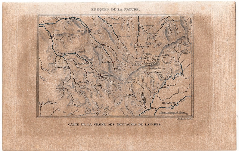 C. 1837 MAP OF FRANCE - the Mountains of Langres, France - Original ...