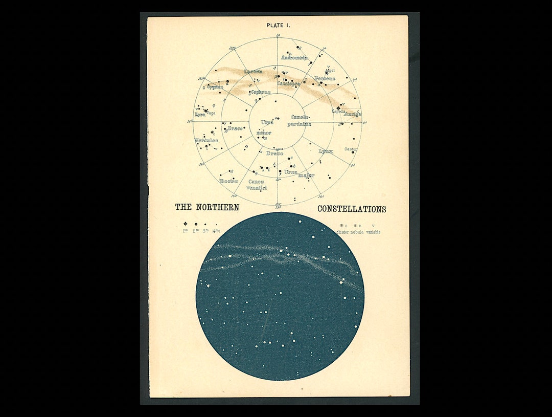 C. 1903 NORTHERN CONSTELLATIONS Lithograph • Original Antique Print ...