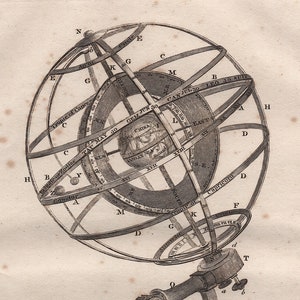 C. 1809 ARMILLARY SPHERE Engraving - Original Antique Print • Astronomy ...