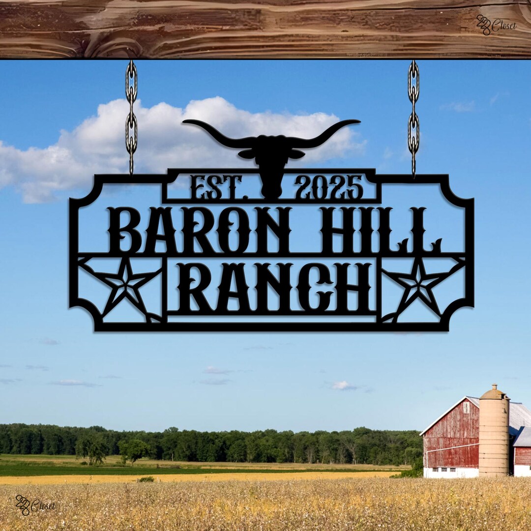 Custom Ranch Metal Sign, Farm Name Sign With Longhorn, Western Farm ...