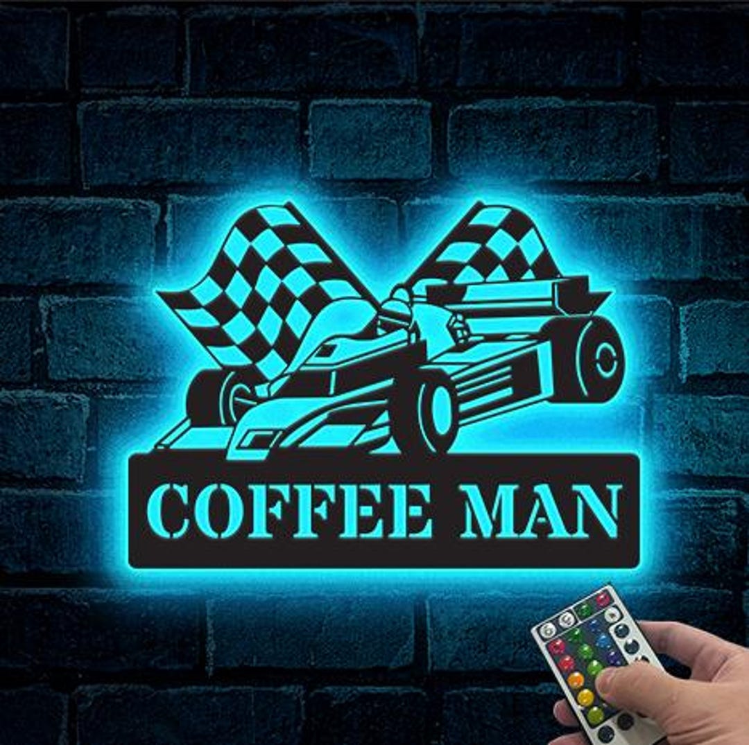 Checkered Flag Racing Metal Wall Art LED Lights, Racing Car Metal Sign ...