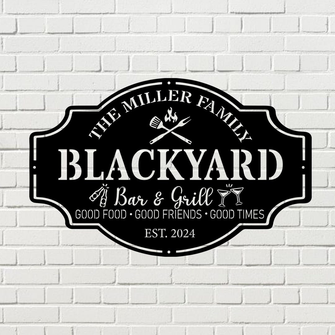 Custom Backyard Bar & Grill Sign, Outdoor BBQ Metal Sign, Backyard Bar ...