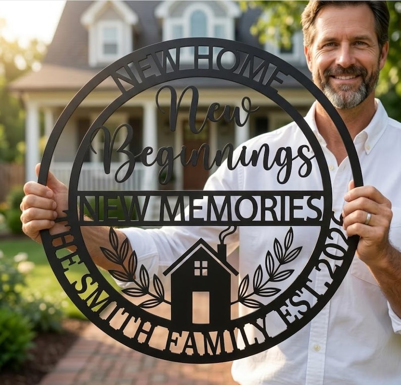 Personalized New Home Sign, Custom Family Wall Art, New Beginning New ...