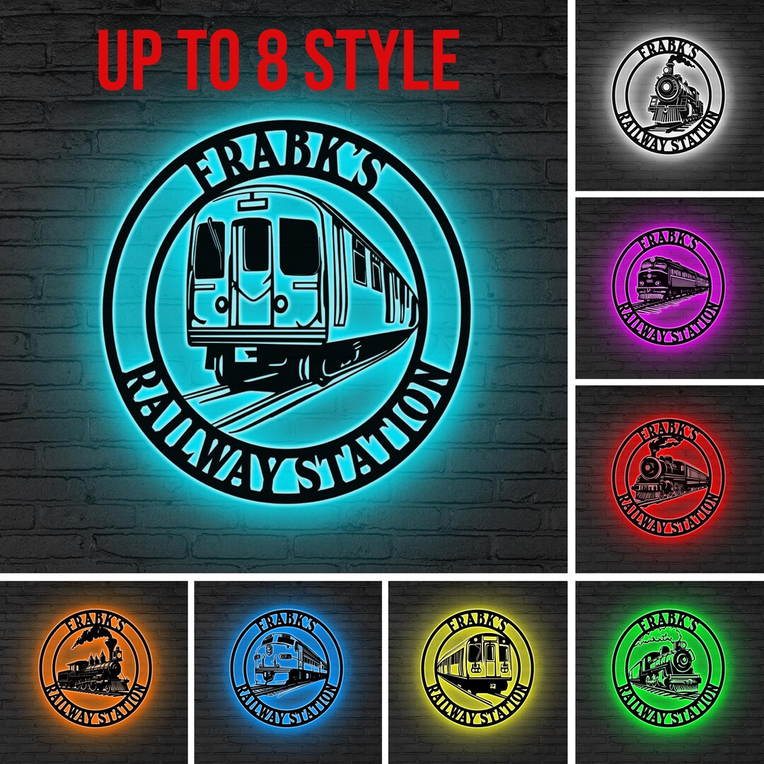 Custom Railroad Metal Wall Art LED Light,personalized Train Metal Wall ...