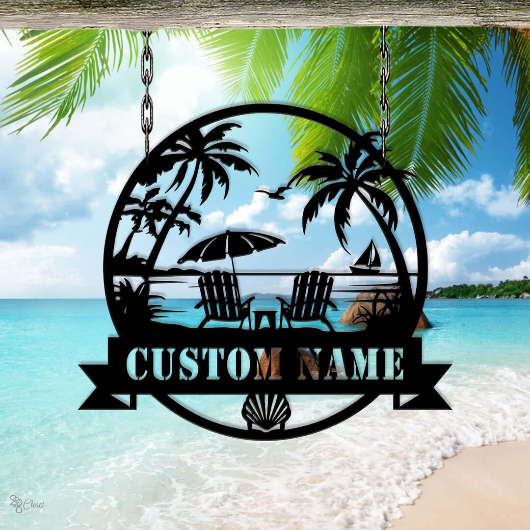 Custom Beach Scene Metal Sign, Personalized Coastal Wall, Beach House ...