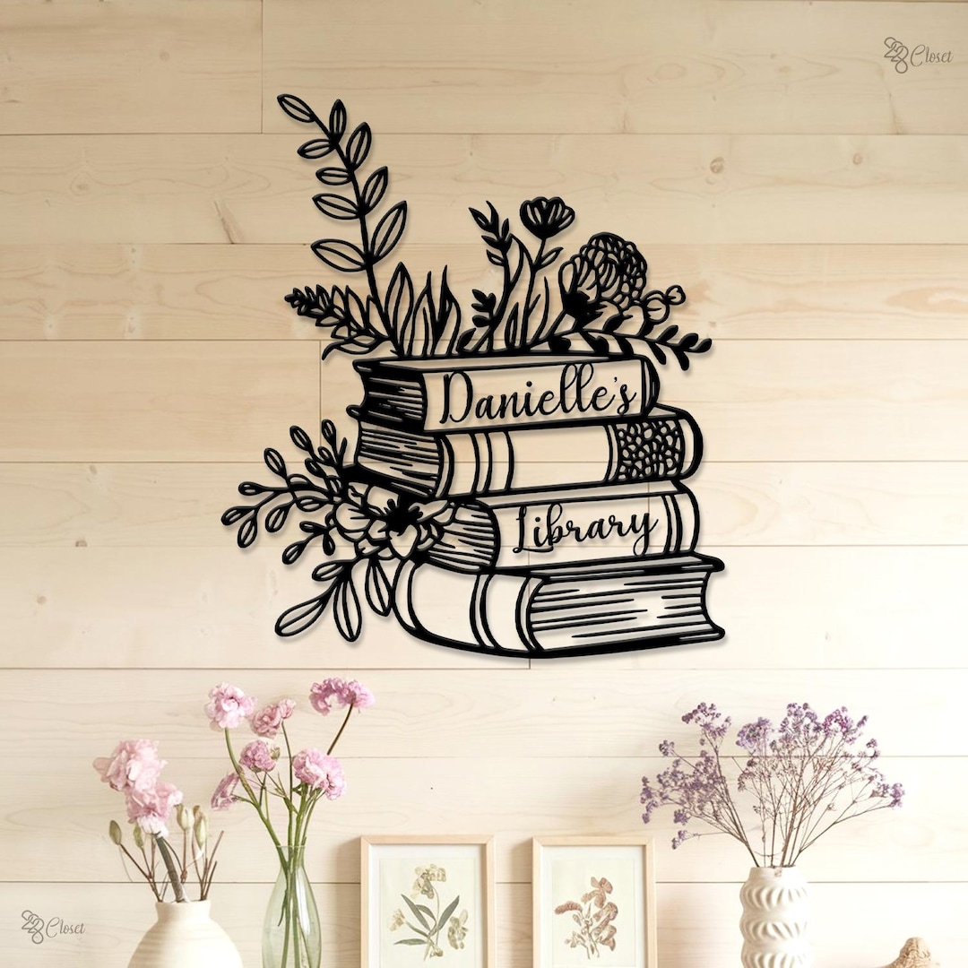 Personalized Library Metal Sign, Custom Book Nook Decor, Reading Room ...