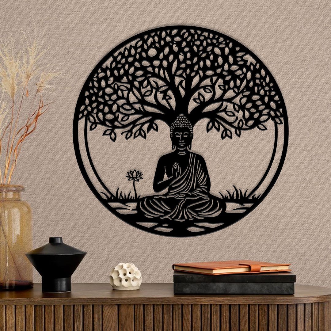 Buddha Metal Sign Buddha Metal Wall Art, Hindu Wall Decor, Tree of Life ...