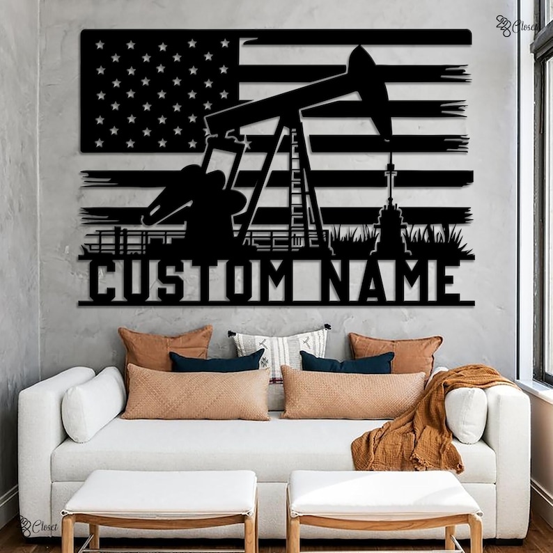 Custom Oilfield Worker Sign, American Flag Oil Rig Decor, Oil Rig Flag ...