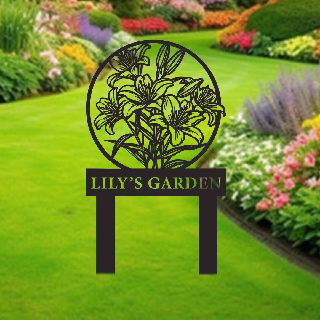 Personalized Lilies Flowers Garden Sign With Stake, Metal Garden Sign ...