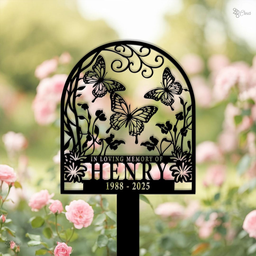 Custom Memorial Garden Sign With Butterflies, Remembrance Plaque ...