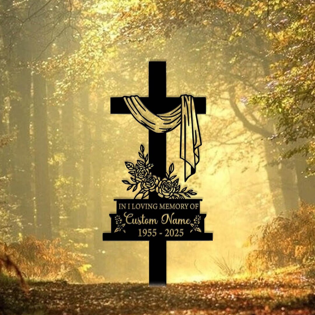Custom Cross With Praying Pand, Memorial Stake Metal, Dad Loss, Mom ...