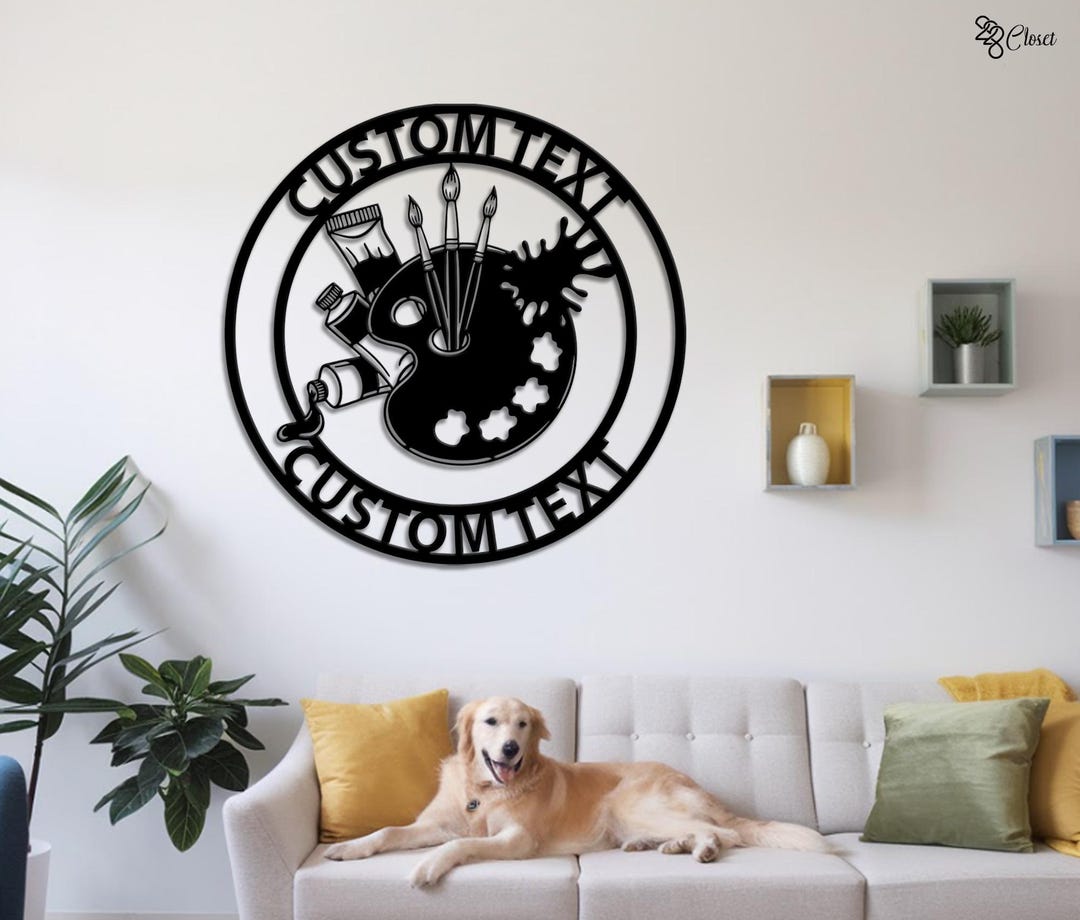 Custom Artist Studio Sign, Personalized Paint Palette, Brushes Metal ...