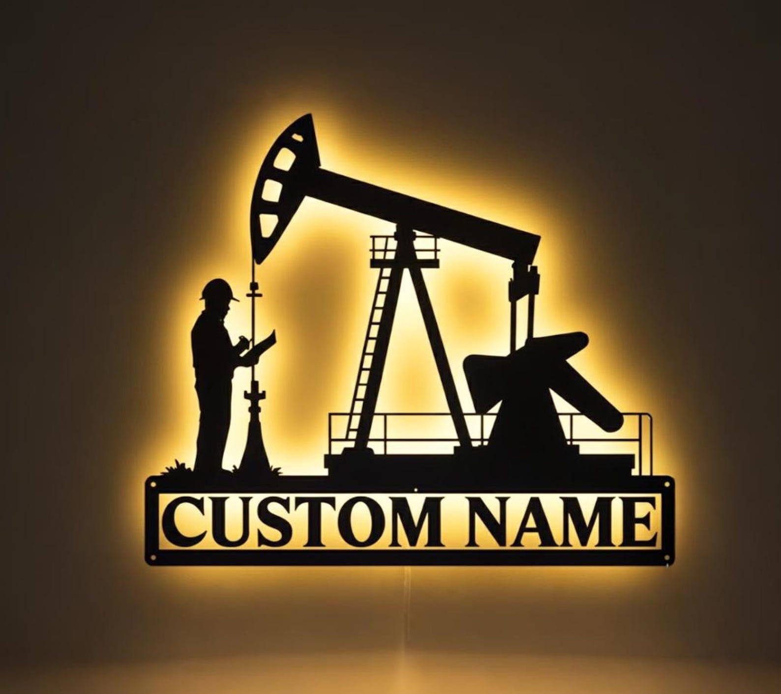 Custom Oil Field Hanger Metal Wall Art LED Light Personalized Oil Rig ...