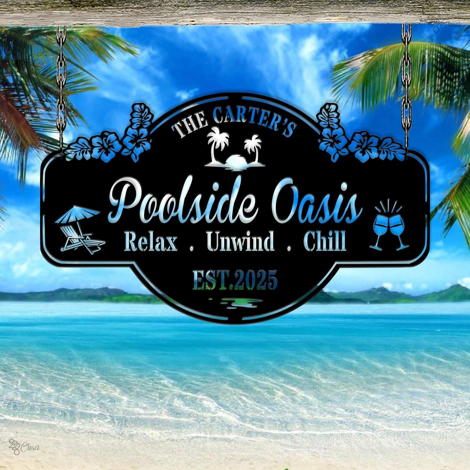 Custom Poolside Oasis Metal Sign, Personalized Outdoor Bar, Family ...