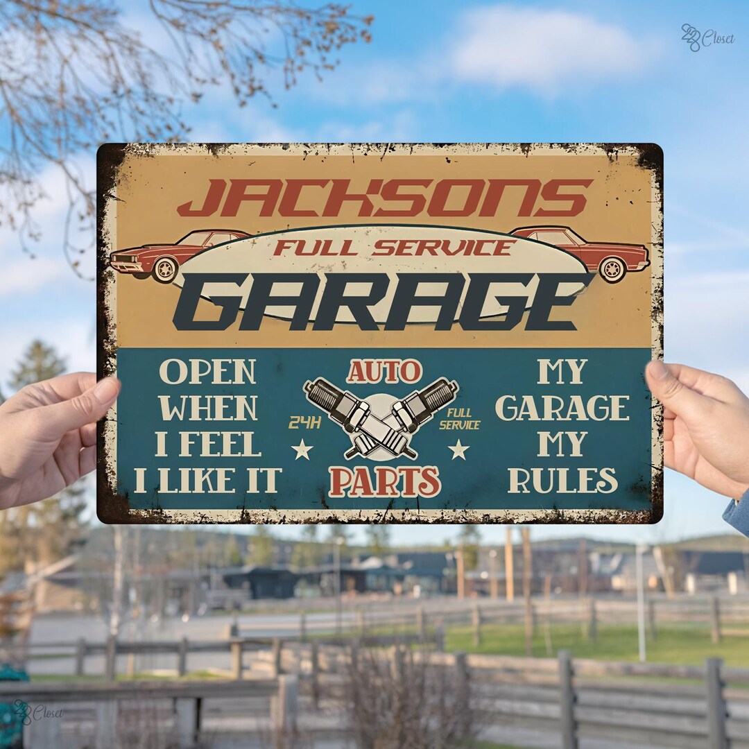 Custom Garage Name Metal Sign, Personalized Workshop Name Sign , Car ...